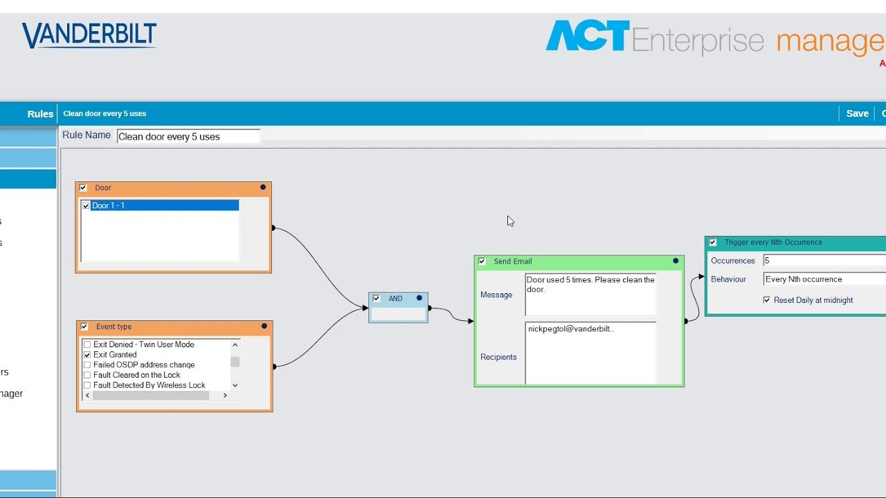 Setting a rule for door cleaning in ACT Enterprise - Security On Screen ...